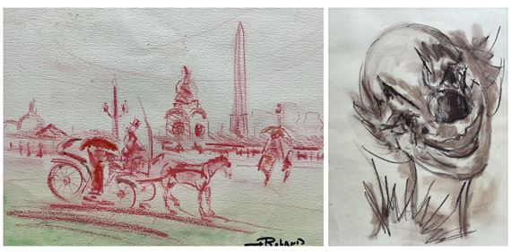 Henry Roland | Portrait of a Clown and Horse Drawn Carriage | MutualArt