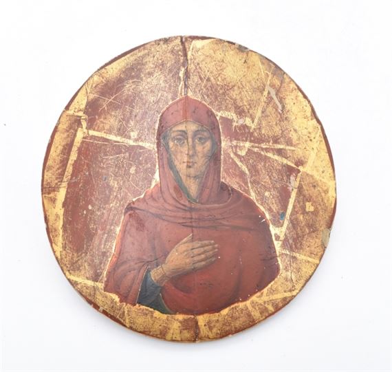 Russian School | Runde Ikone mit Heiliger in rotem Mantel, Russland, 19. Jh (19th Century ...