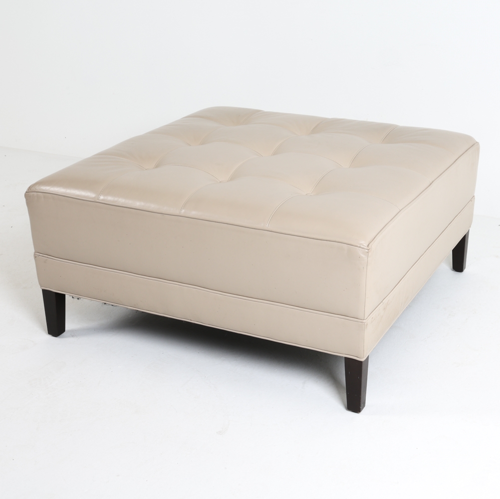 Ethan Allen | ETHAN ALLEN TUFTED LEATHER OTTOMAN | MutualArt