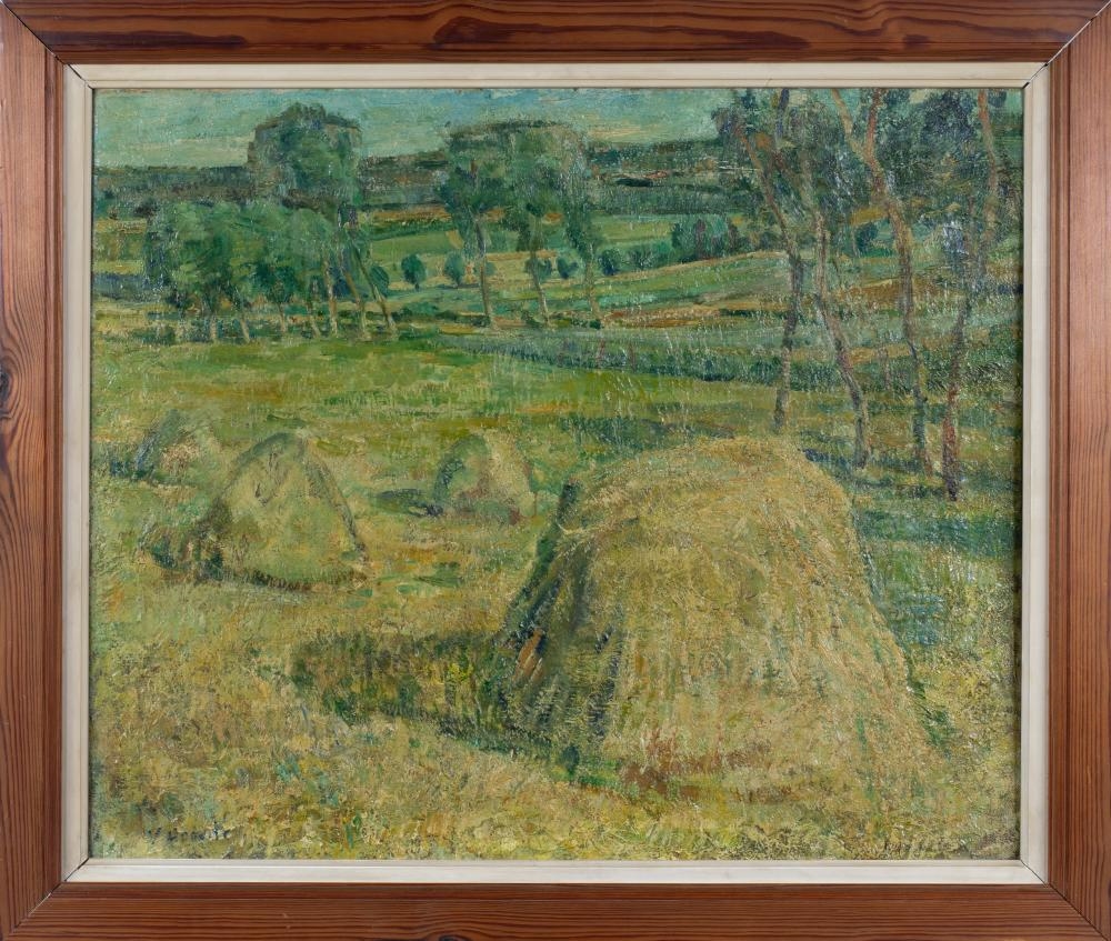 Ernest Van Hoorde | Landscape With Haystacks In Flobecq | MutualArt