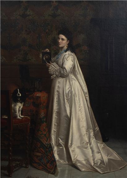Jean Daniel Stevens | Elegant Lady With Dog (1873) | MutualArt
