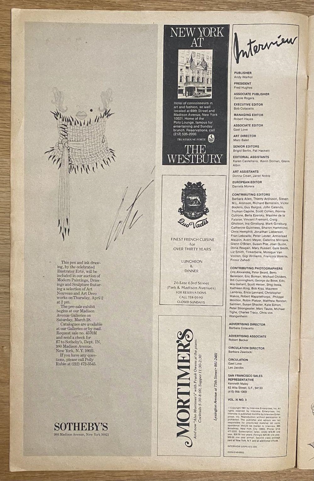 Andy Warhol | Andy Warhol's Interview Magazine Vol XI No 3 (1981) | MutualArt