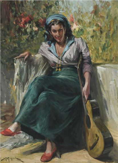 Richard Durando Togo | Portrait of a young lady with a guitar | MutualArt