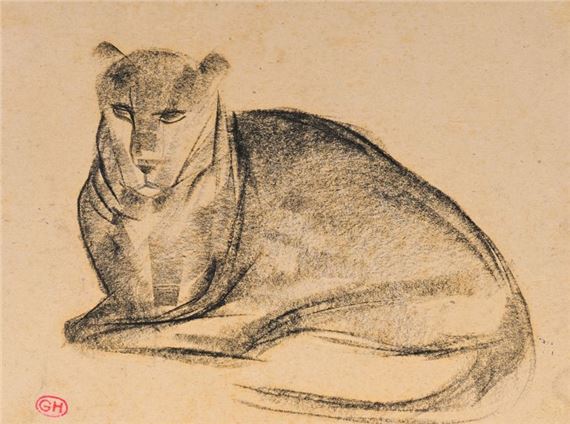 Georges Hilbert | Georges Hilbert (1900-1982) Lionne au repos Crayon ...