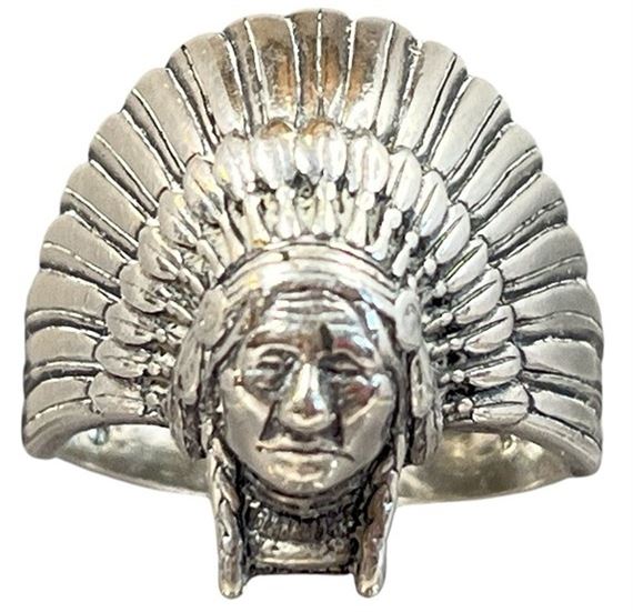 Sterling | A Sterling Silver Native American Chief Ring | MutualArt