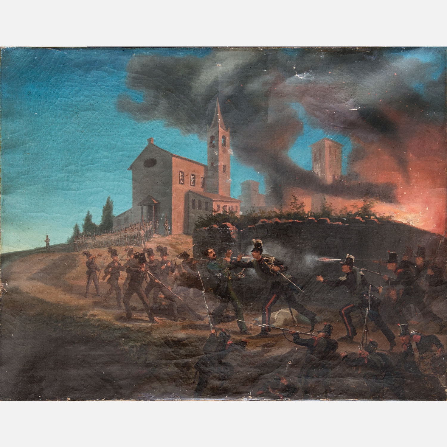 Austrian School, 19th Century | battle scene at the Church of Aspern at ...