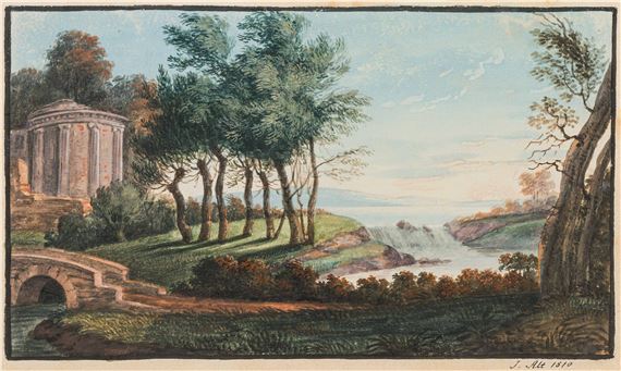 Jakob Alt | Italian river landscape with round temple (1810) | MutualArt