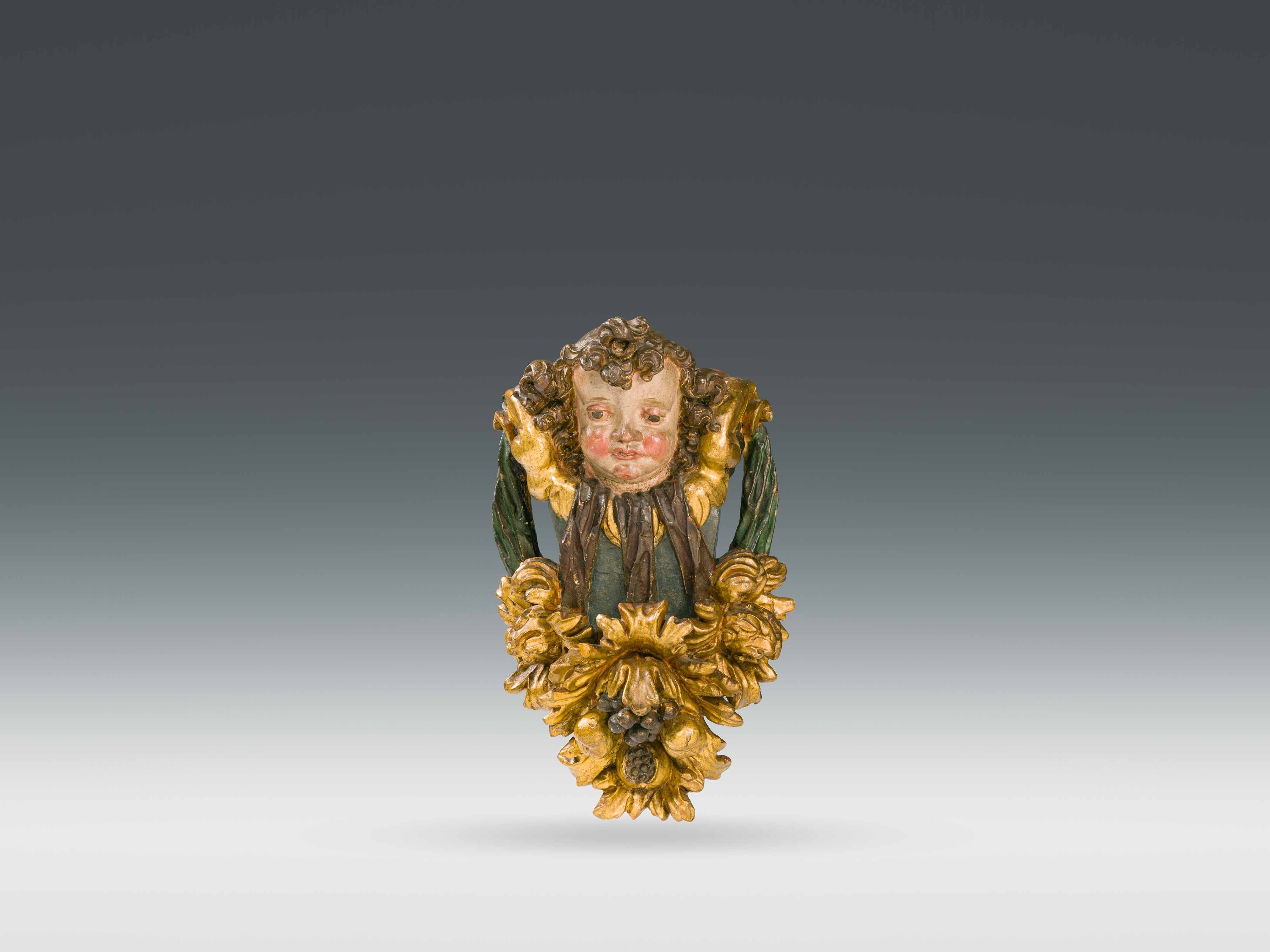 Michael Zürn | Cherub head with fruit garland (Circa 1640) | MutualArt