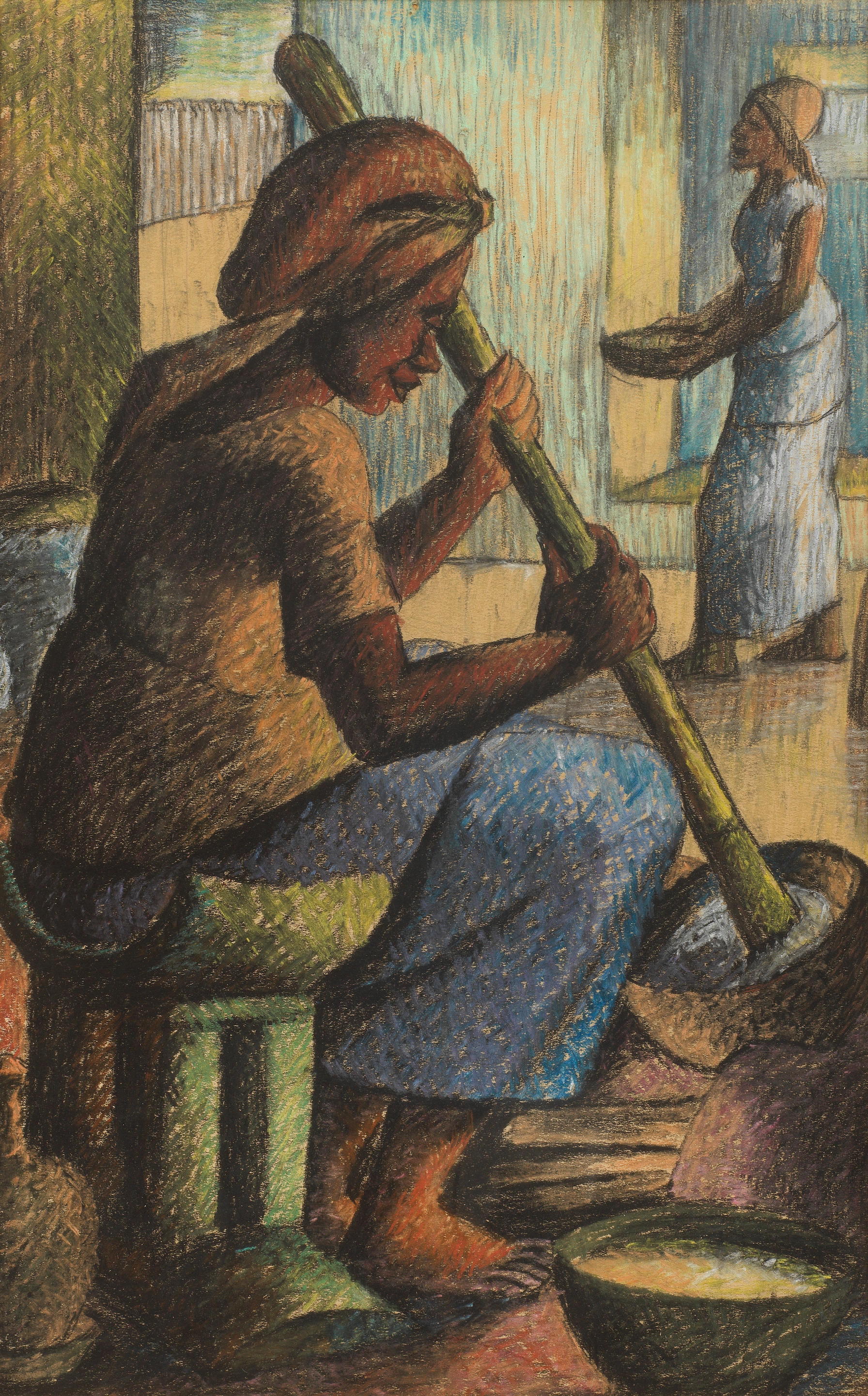Kofi Antubam | An Akan girl preparing Etew (1950) | MutualArt