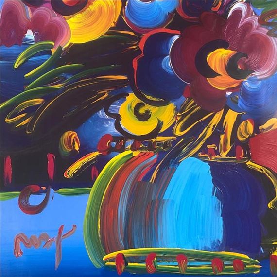 Peter Max | Abstract Flowers Framed One-of-a-Kind Acrylic Mixed Media ...
