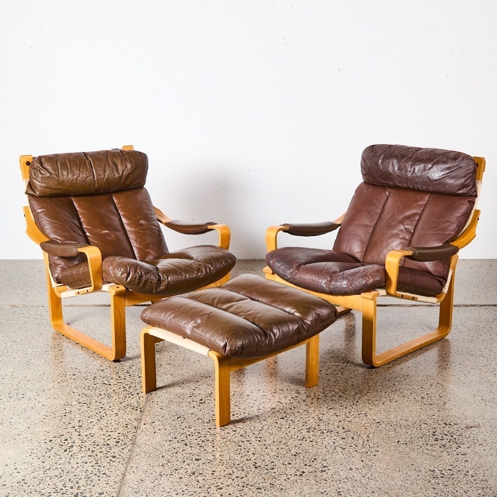 Fred Lowen | A Vintage Pair Of Fred Lowen Tessa Armchairs With Ottoman ...