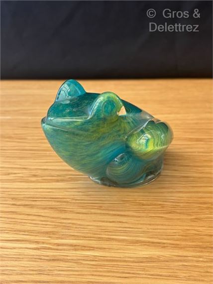 Daum Frères | DAUM FRANCE Frog Paperweight in blue-shaded green crystal ...