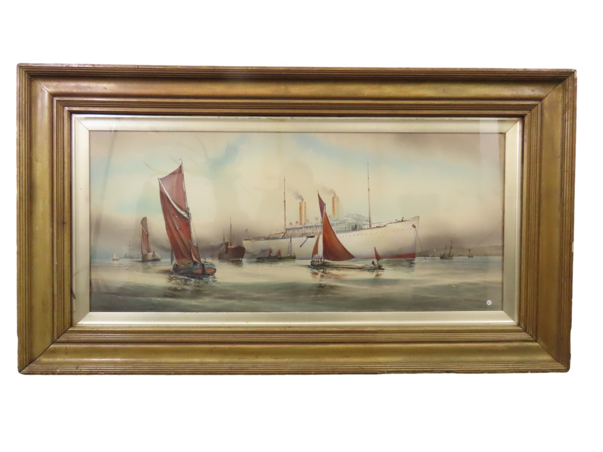 Garman Morris | Ocean liner and sailboats on the water | MutualArt