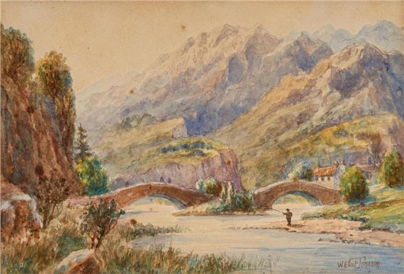William Elliott Johnson | Highland Scene and Figure Fishing | MutualArt