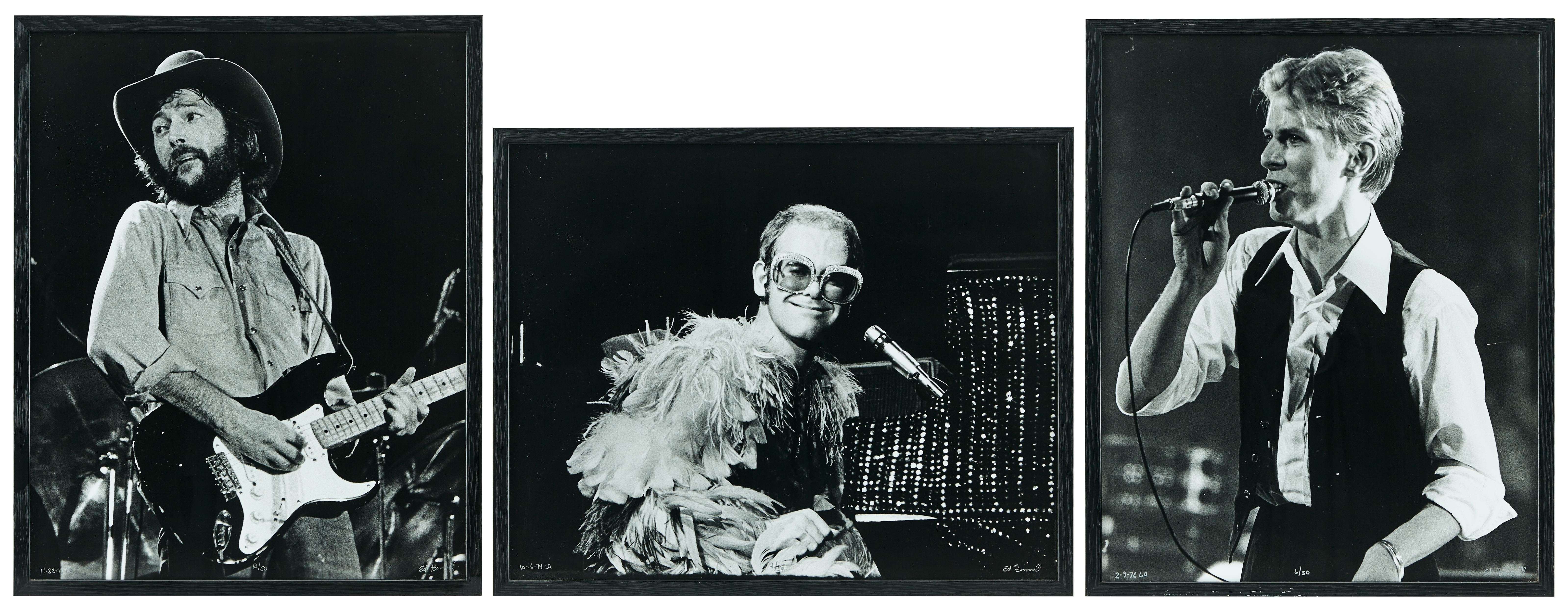 Ed Finnell | Tre fotografier, David Bowie, Eric Clapton, Elton | MutualArt