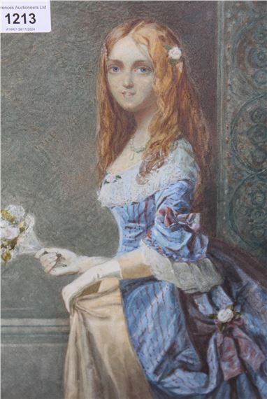 Jules Bouvier | Portrait of a girl holding a posy of flowers | MutualArt