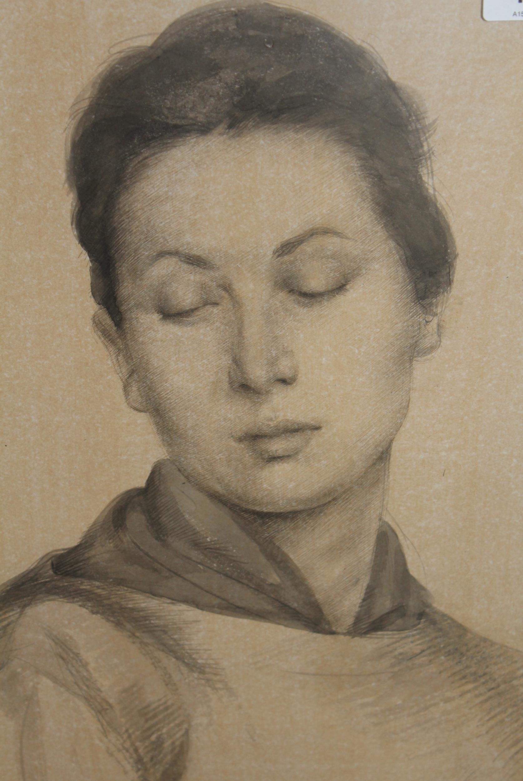 Pietro Annigoni | pencil and wash head and shoulder portrait of a lady ...