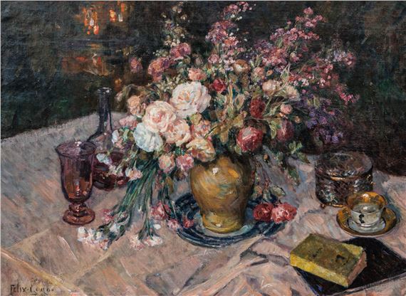Felix Gogo | Still life with flowers on laid table | MutualArt