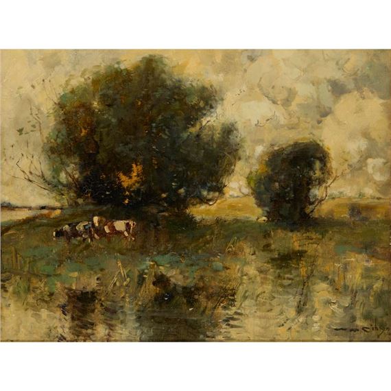 William Alfred Gibson | CATTLE GRAZING BY A STREAM | MutualArt
