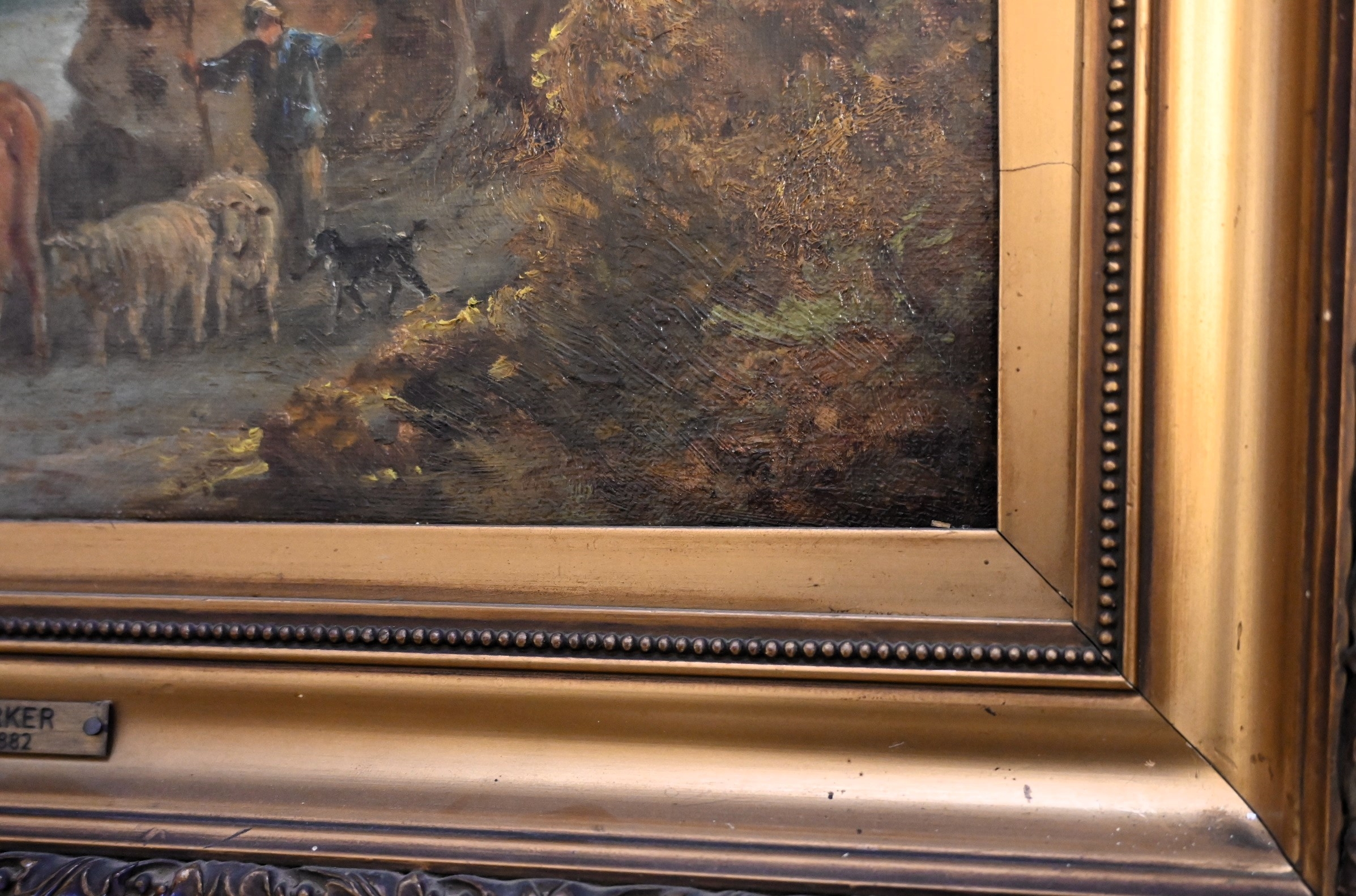 J. Barker | oil on canvas of drover with sheep and cattle in landscape ...