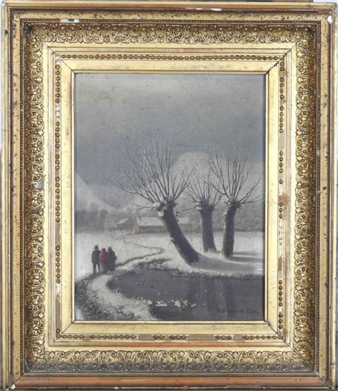 Jean Dominique Drouin | Winter landscape, frozen pond (1880) | MutualArt