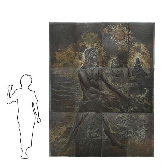 Sebastiano Milluzzo | Large brass plate panel depicting Fisherman in ...