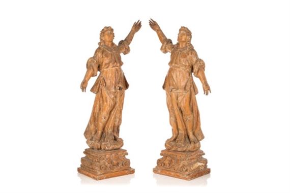 European School, 18th Century | TWO EARLY EUROPEAN CARVED SAINTS ...