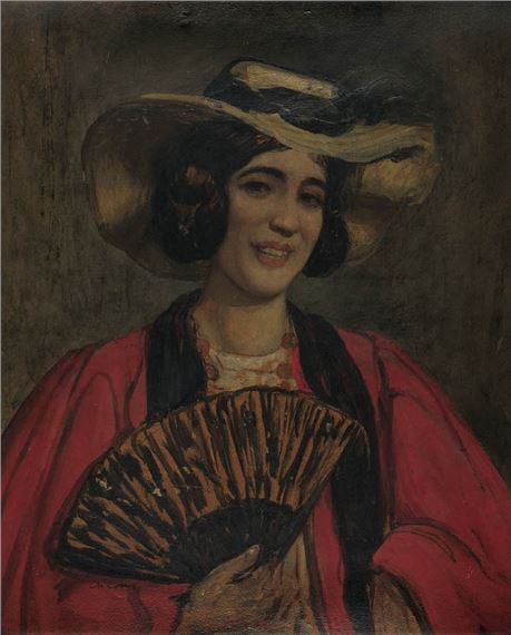 Charles Cottet | Woman with a fan (1931) | MutualArt