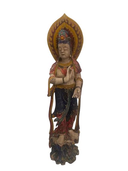 Chinese School | Chinese Polychrome Floor 3 ft Statue | MutualArt