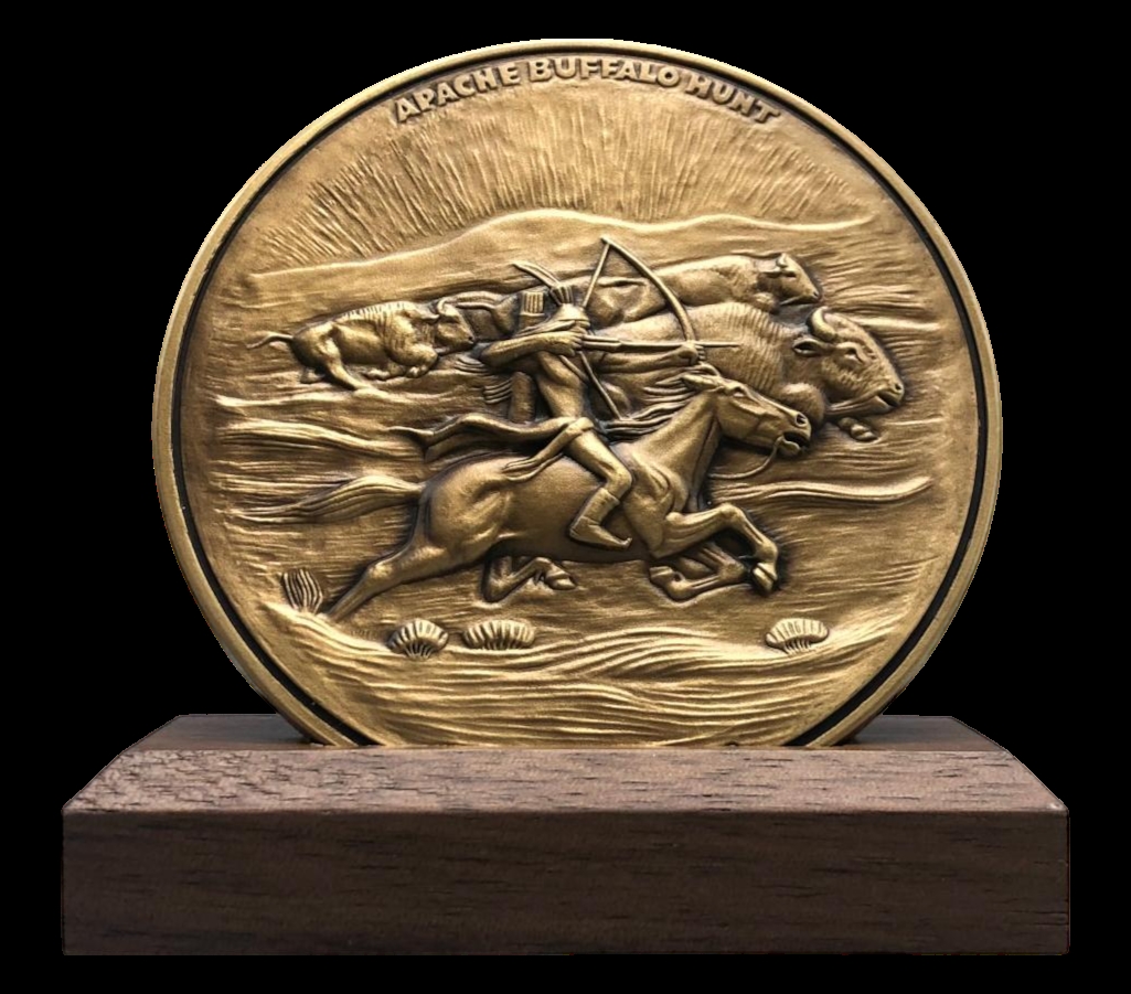 Allan Houser | Buffalo Hunt/Fire Dance Medallion #669 (2004) | MutualArt