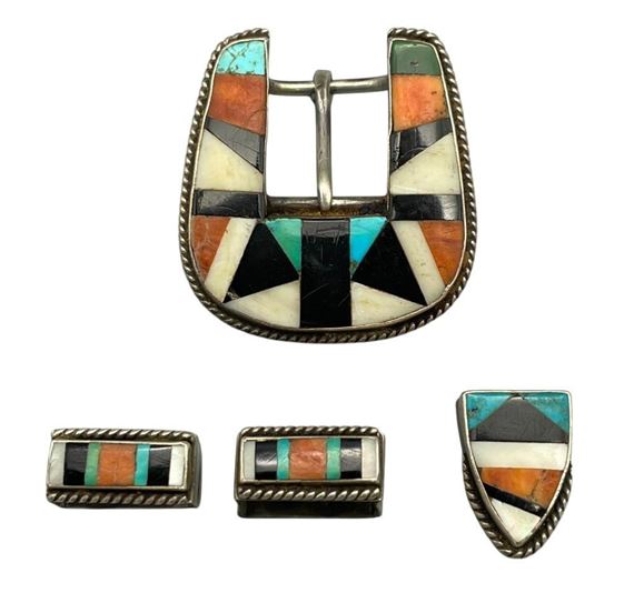 Sterling | Vintage Zuni Inlay Ranger Buckle Set (1930s) | MutualArt