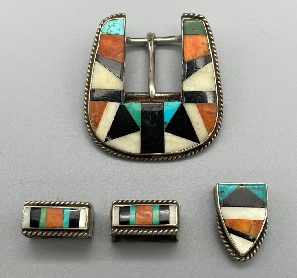 Sterling | Vintage Zuni Inlay Ranger Buckle Set (1930s) | MutualArt