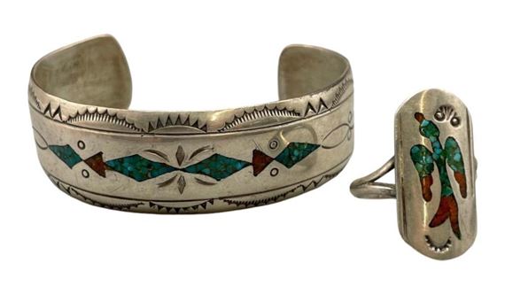Sterling | Vintage Chip Inlay Bracelet And Ring (1930s) | MutualArt