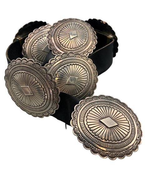 Sterling | Sterling Silver Stamped Concho Belt By Yazzie (1930s ...