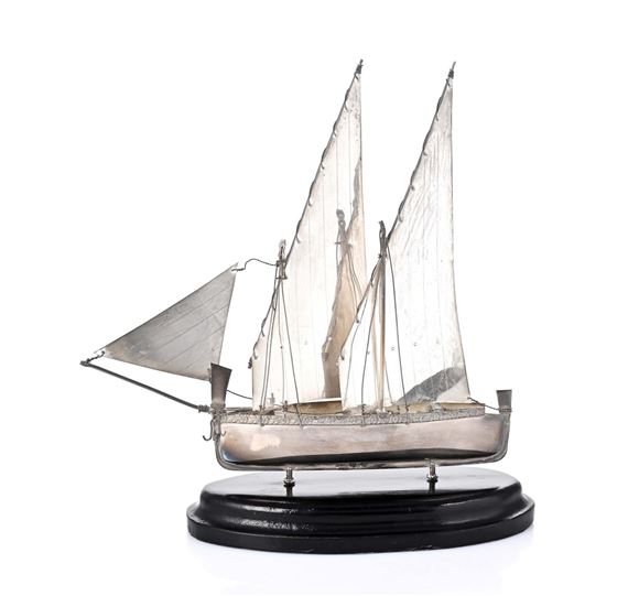Unknown | Mid 20th century sterling silver sail ship with rigged sails ...