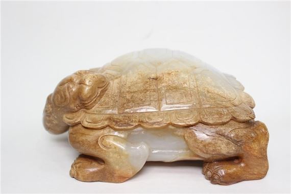 Chinese School | Large Chinese Jadestone Hand Carved Dragon Turtle ...