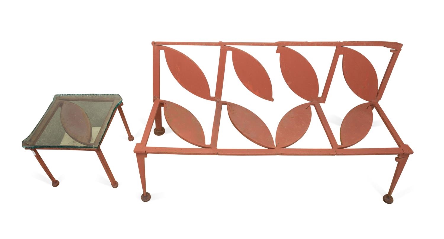 American School | MODERN RED PAINTED IRON GARDEN BENCH & SIDE TABLE ...