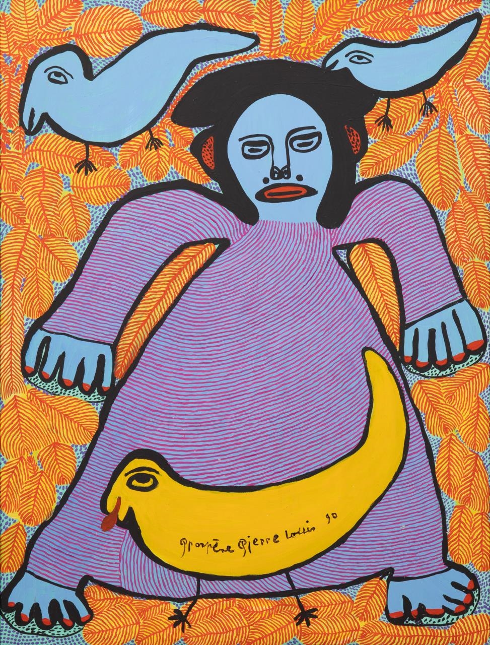 Prospere Pierre-Louis | . Untitled - Figure in Garden with Birds - 1990 ...