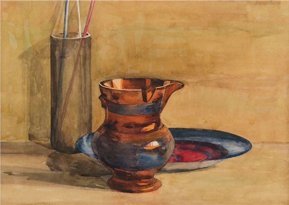 John Luke | STILL LIFE WITH ORANGE-PATTERN CLOTH | MutualArt