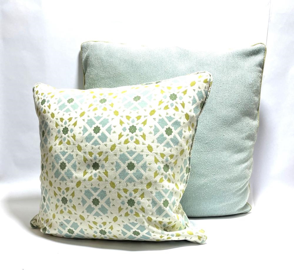 Designer | Two Large Designer Cushions with Pale Blue & Geometric ...
