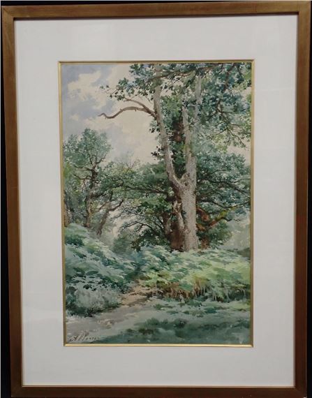 Auguste Allonge | Paysage au grand arbre et fougères | MutualArt