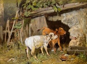 Otto Gebler | Kälber vor dem Stall (1868) | MutualArt