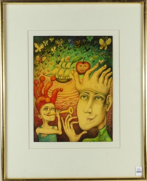 Miro Malish | Surrealist Scene with Figures in Landscape (1990) | MutualArt