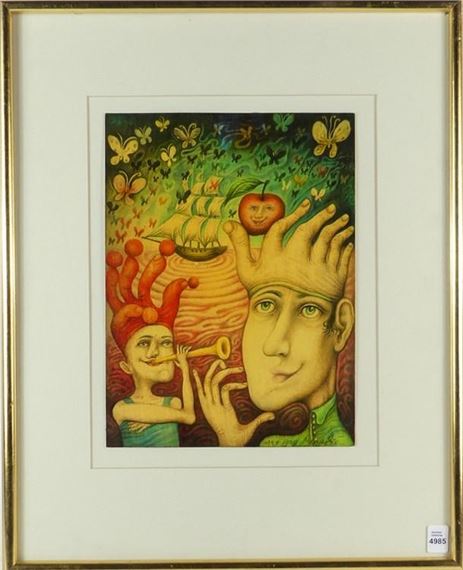 Miro Malish | Surrealist Scene with Figures in Landscape (1990) | MutualArt