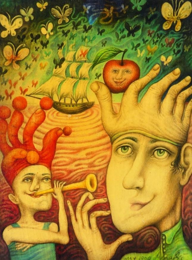 Miro Malish | Surrealist Scene with Figures in Landscape (1990) | MutualArt