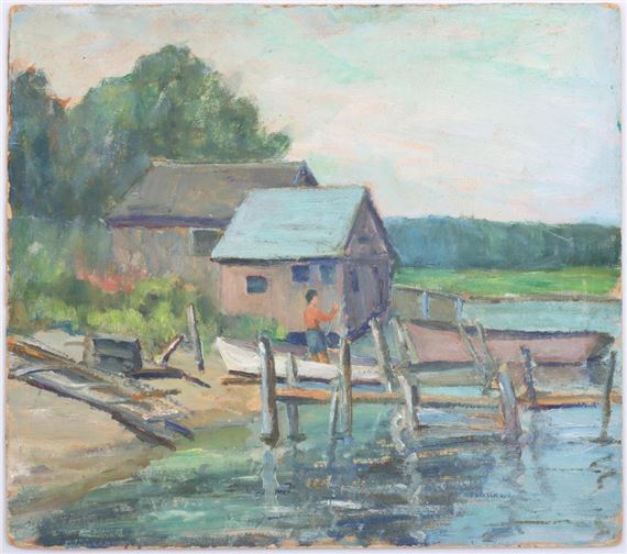 Clara Moore Howard | Double-Sided Painting: Dock Scene and Peconic Bay ...