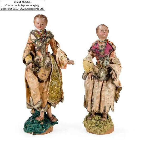 Neapolitan School, 18th Century | Two large Neapolitan polychrome decorated terracotta and wood ...
