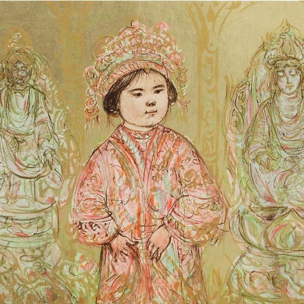 Edna Hibel | Willie and Two Quan Yins Limited Edition Lithograph by Edna Hibel | MutualArt