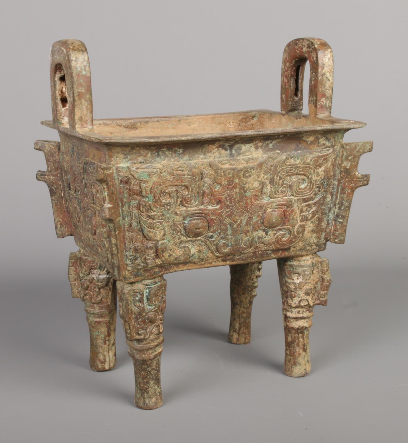 Fang Ding | A Chinese bronze ritual food vessel/Fang Ding. Height cm ...