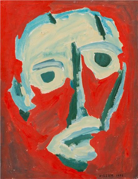 Philippe Visson | Visage en bleu sur fond rouge (1978) | MutualArt